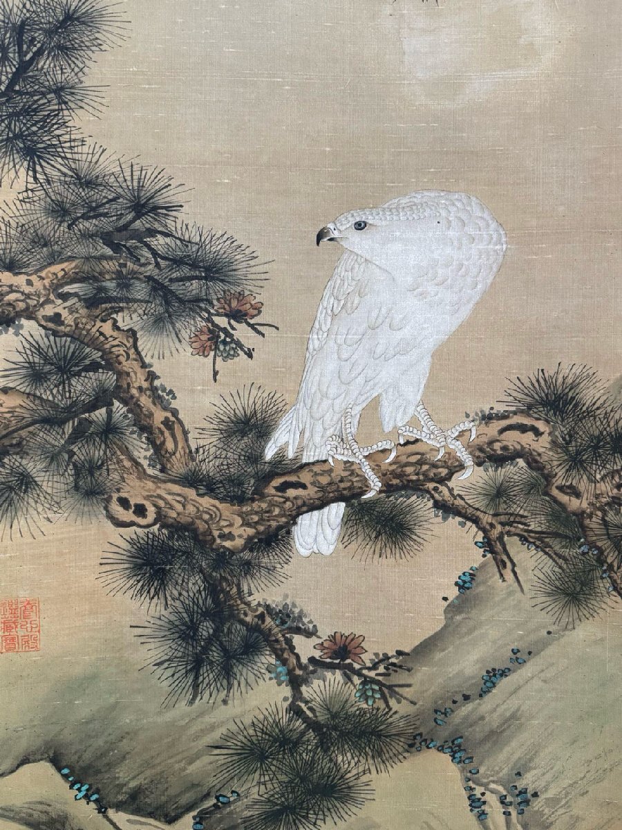 安】中国清時代画家「郎世寧書」絹本「白鷹図四条屏」掛軸 安】中国清時代画家「郎世寧書」絹本「白鷹図四条屏」掛軸