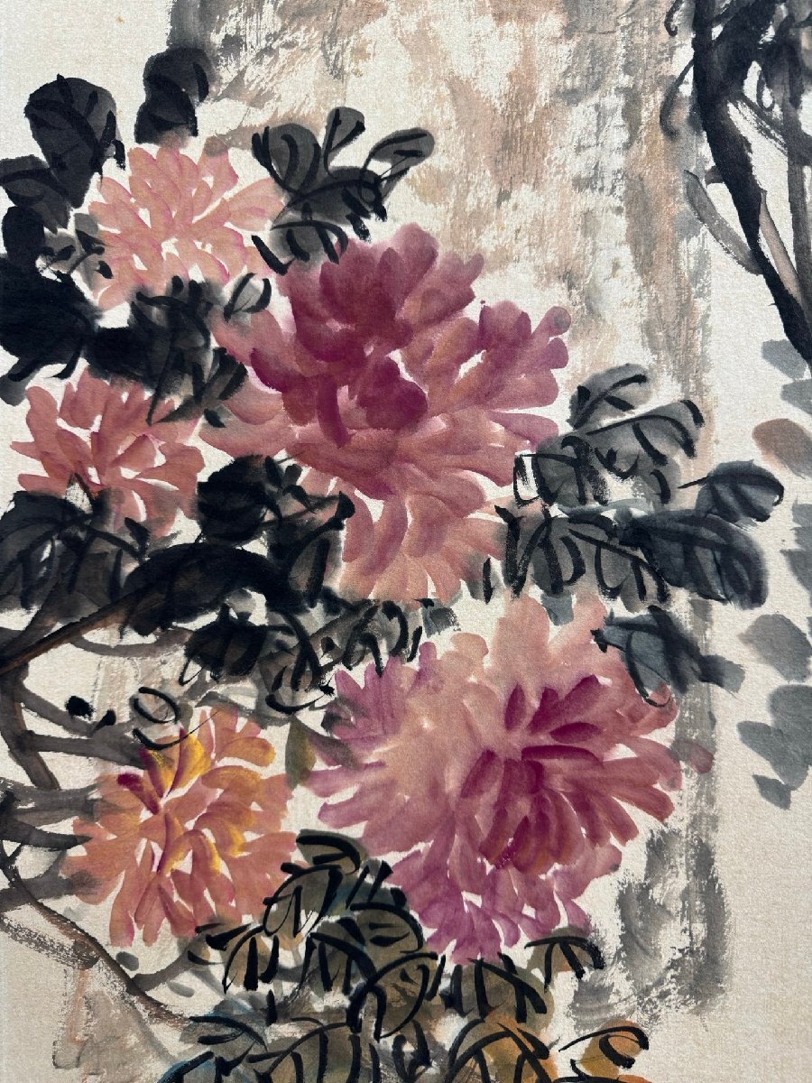 安】中国近時代画家「呉昌碩書」紙本「花卉図四条屏」掛軸 共箱 安】中国近時代画家「呉昌碩書」紙本「花卉図四条屏」掛軸 共箱