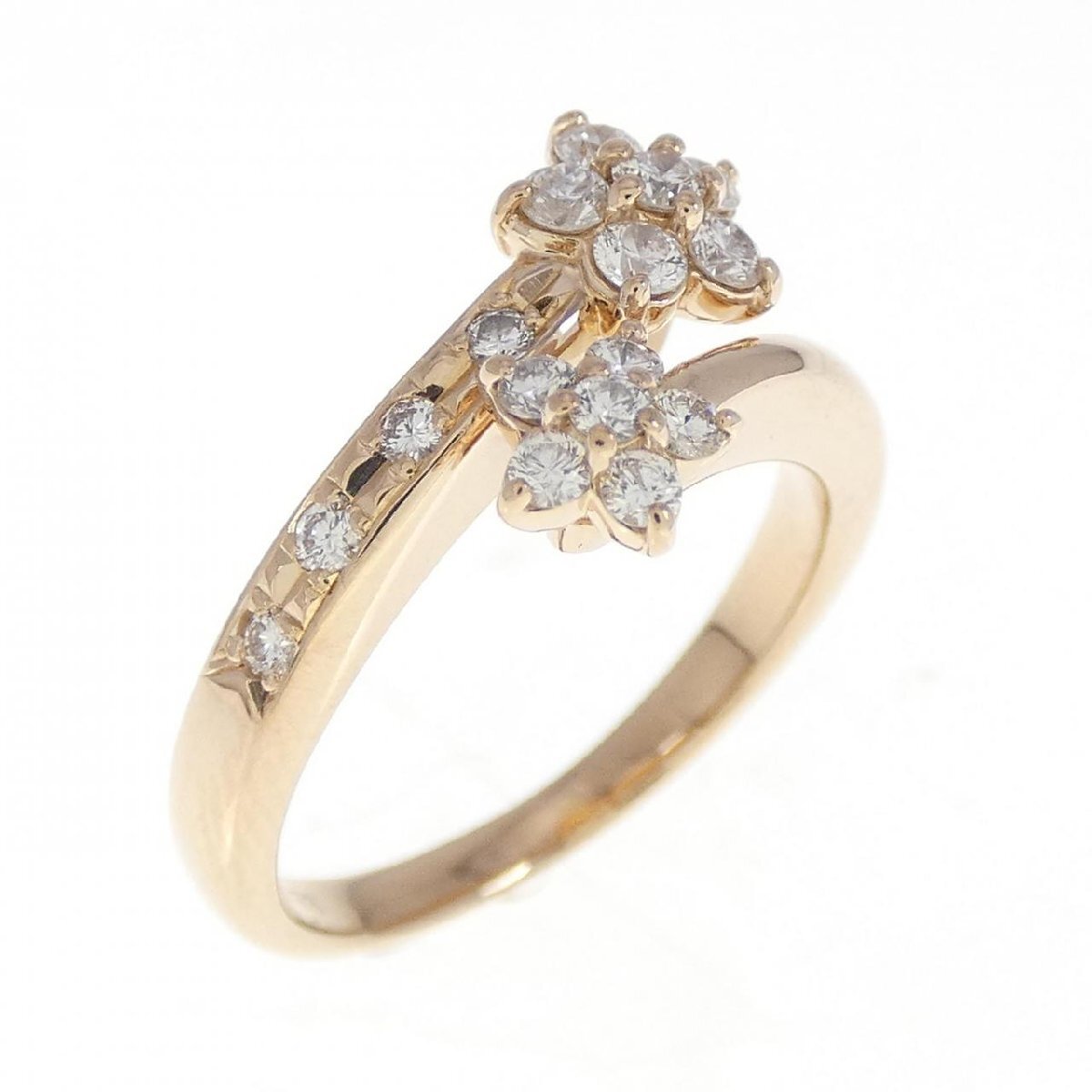 Yahoo!オークション - K18PG フラワー ダイヤモンド リング 0.33CT