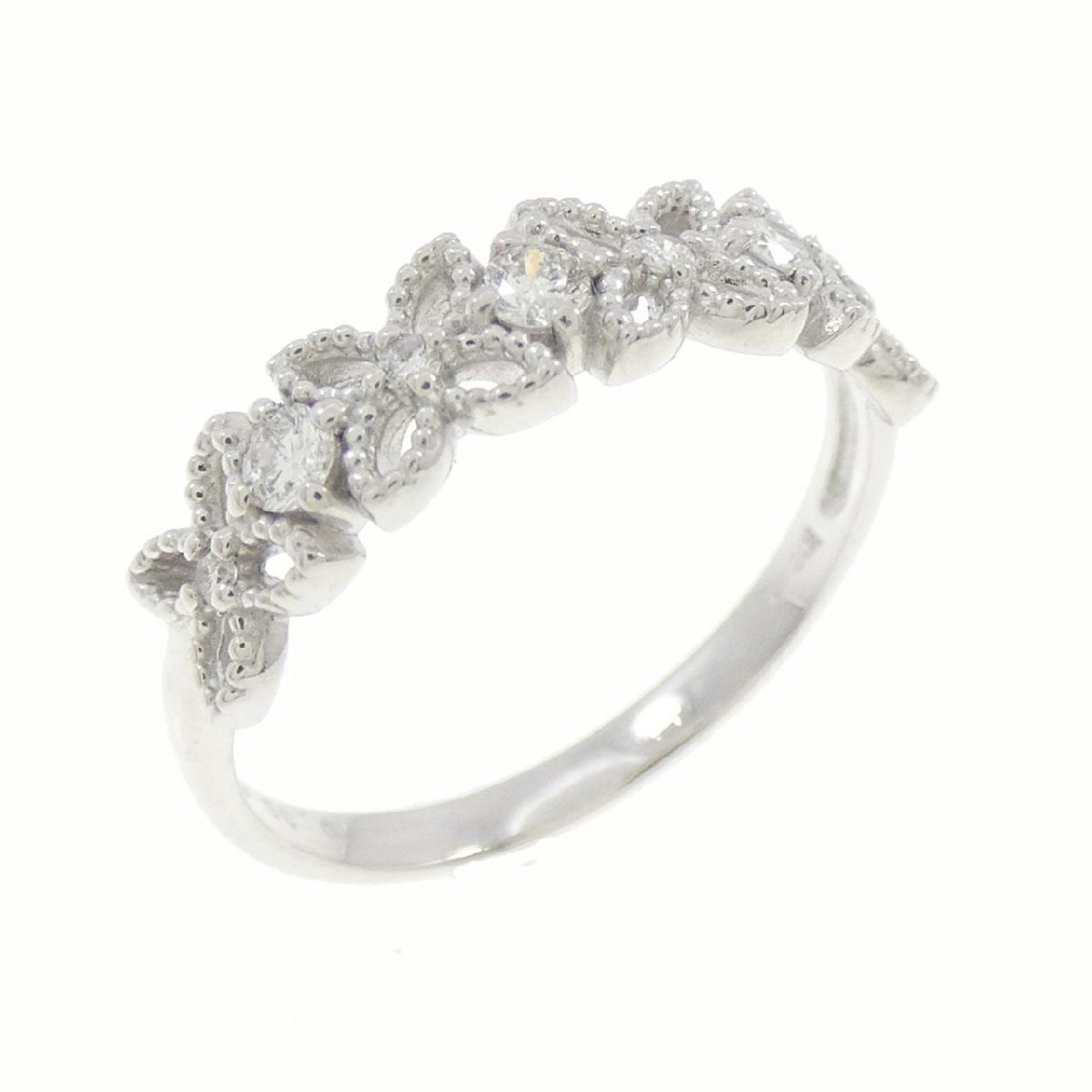 Yahoo!オークション - K18WG フラワー ダイヤモンド リング 0.10CT