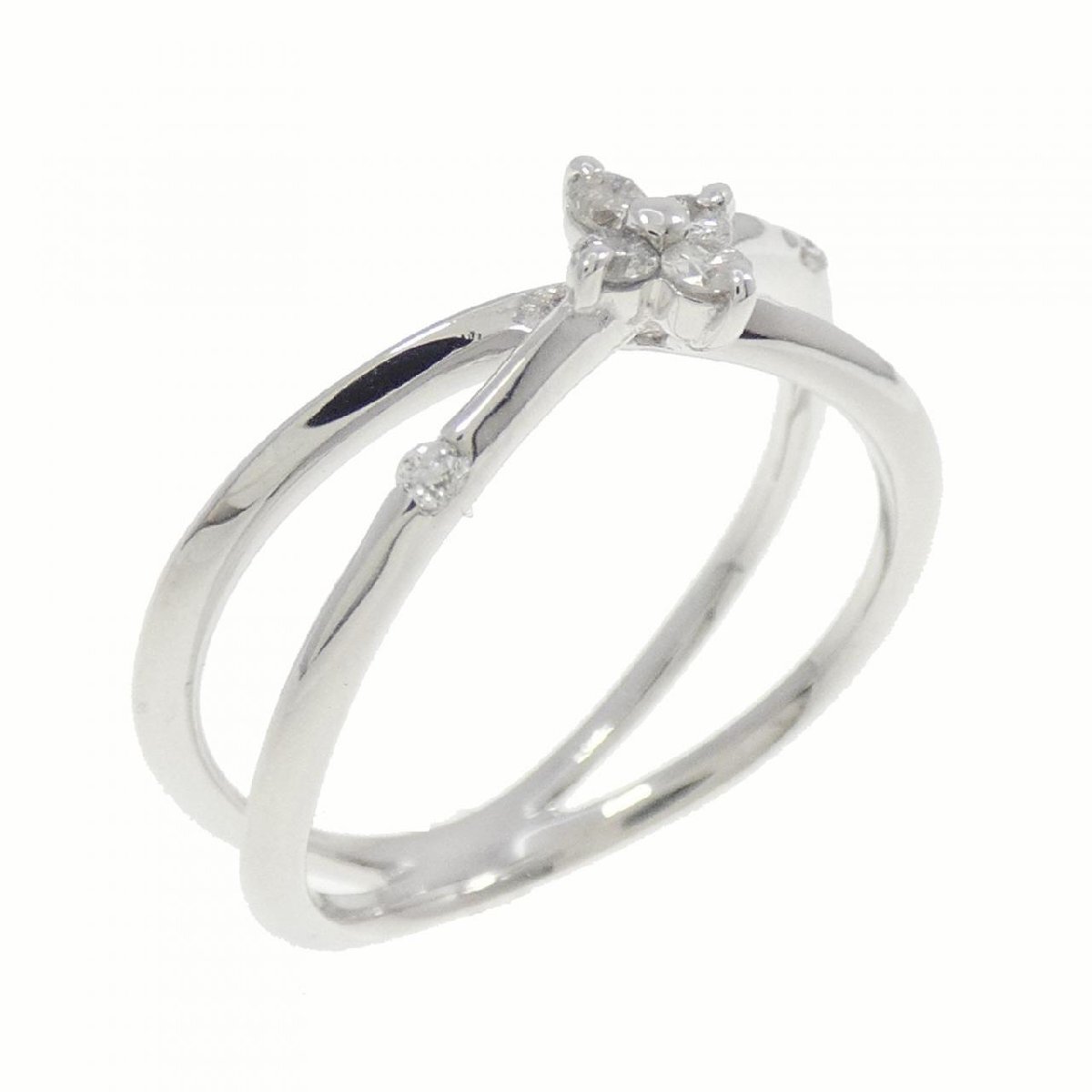 Yahoo!オークション - K18WG フラワー ダイヤモンド リング 0.10CT