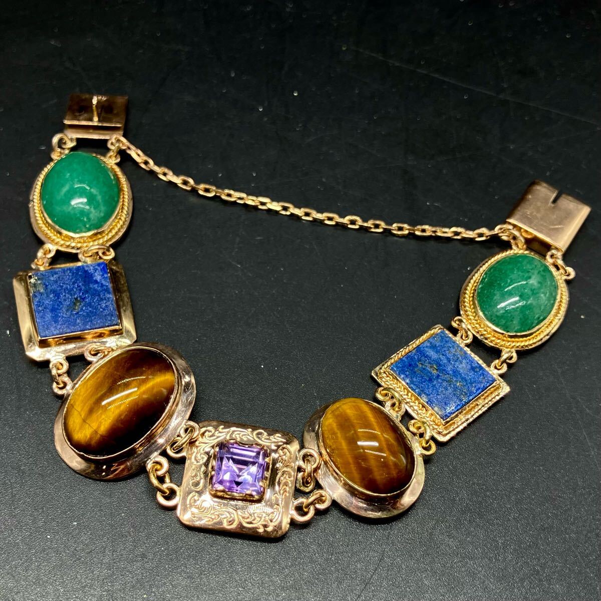 豪華 14K カラーストーンブレスレット a 約26.5g アクセサリー アメジスト タイガーアイ ラピス アベンチュリン クォーツ /EH0 B259(アメジスト)｜売買されたオークション ...