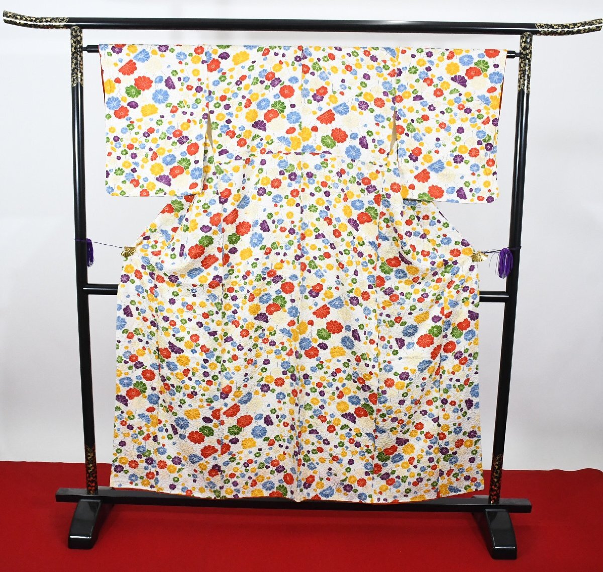 Yahoo!オークション - 小紋 着物 袷 花 身丈149cm 裄丈64cm kb-6813 桜...