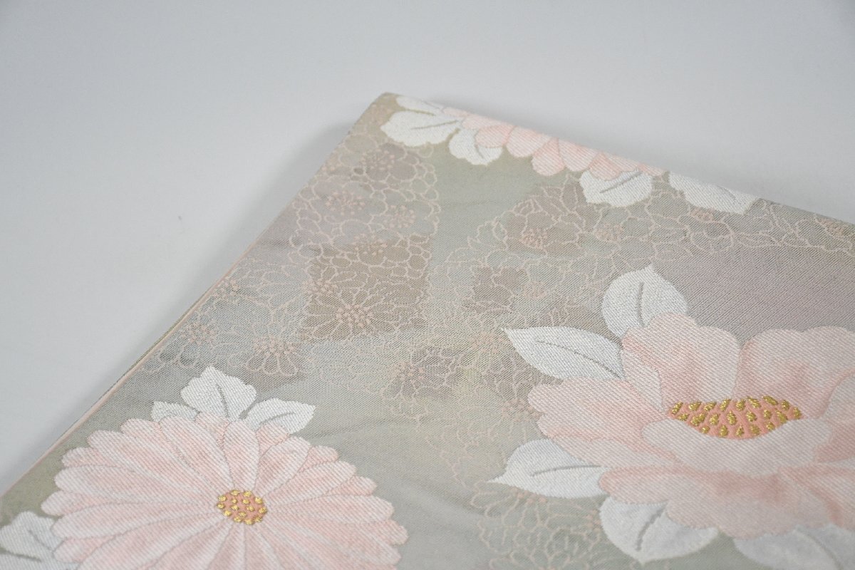 Yahoo!オークション - 袋帯 六通柄 花 銀糸 帯丈422cm 着物屋 ne-14883...