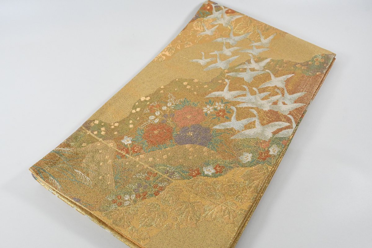 Yahoo!オークション - 袋帯 六通柄 舞鶴 金糸 佐賀錦 帯丈438cm 着物屋...