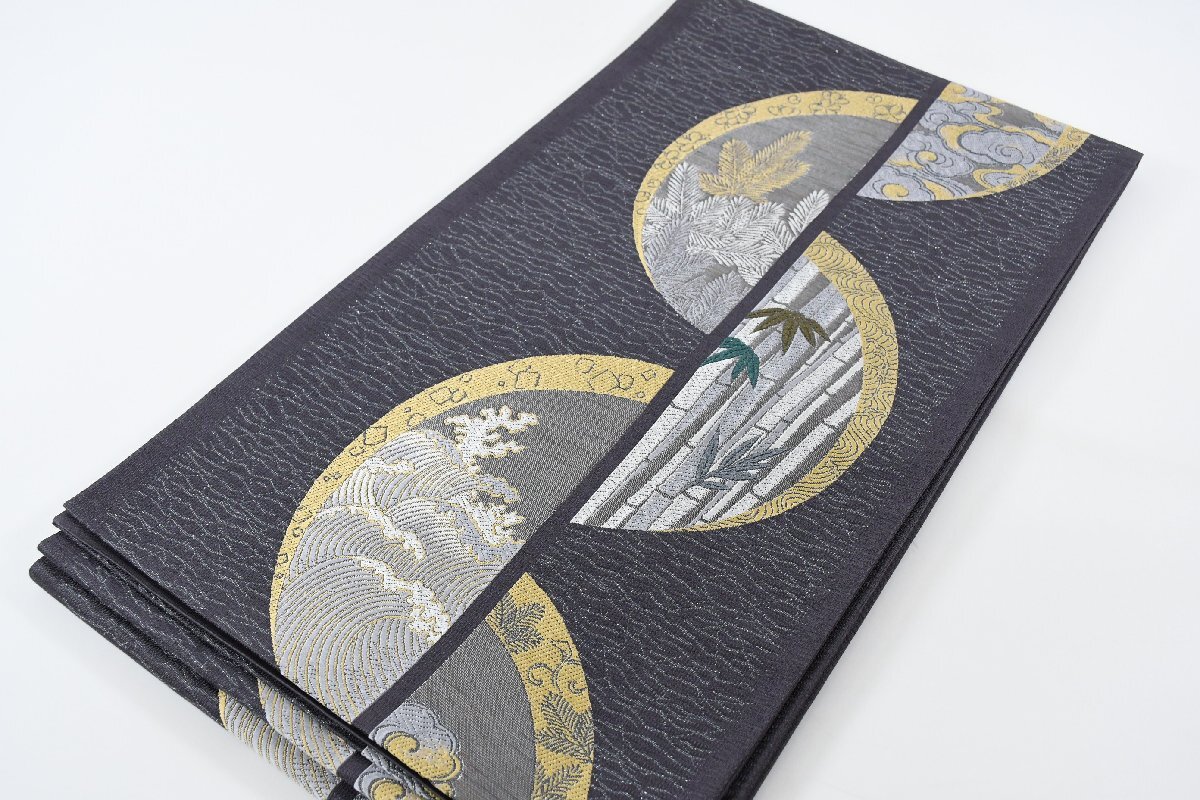 Yahoo!オークション - 袋帯 六通柄 よろけ縞 竹 雲文 花 帯丈446cm 着...