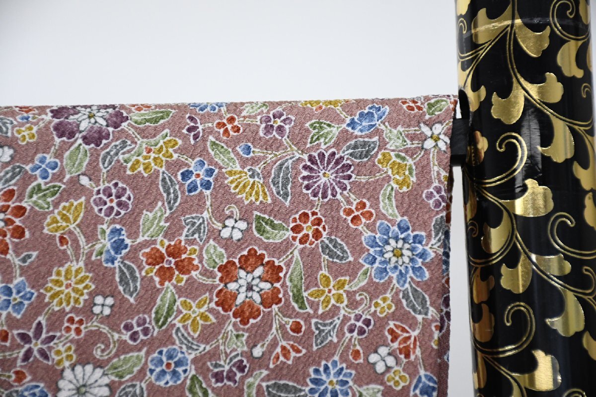 Yahoo!オークション - 小紋 着物 単衣 花 草花 化繊 身丈157cm 裄丈68c...