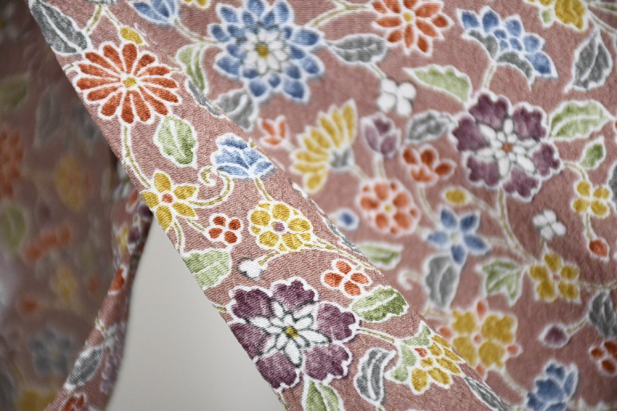 Yahoo!オークション - 小紋 着物 単衣 花 草花 化繊 身丈157cm 裄丈68c...