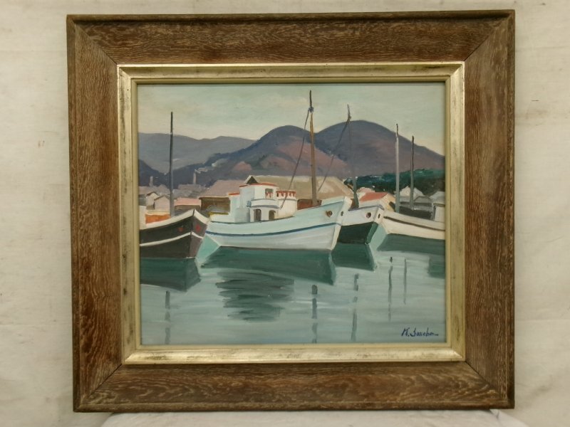E2764 園部邦香 漁船図 油彩 F10 額装(自然、風景画)|売買され E2764 園部邦香 漁船図 油彩 F10 額装(自然、風景画)|売買され