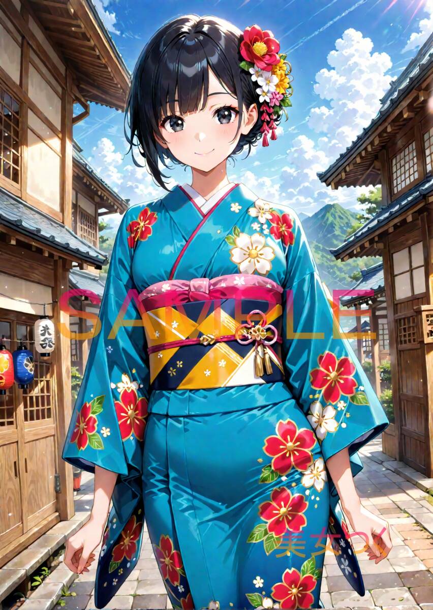 Yahoo!オークション - 1点物 着物 HR0610 高品質 AI 美女 イラスト A4 ...