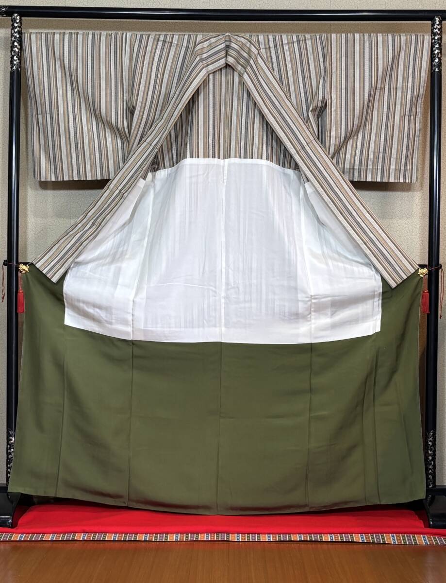 Yahoo!オークション - きもの蔵 縞紬 袷きもの／変わり肩抜き[未着用...