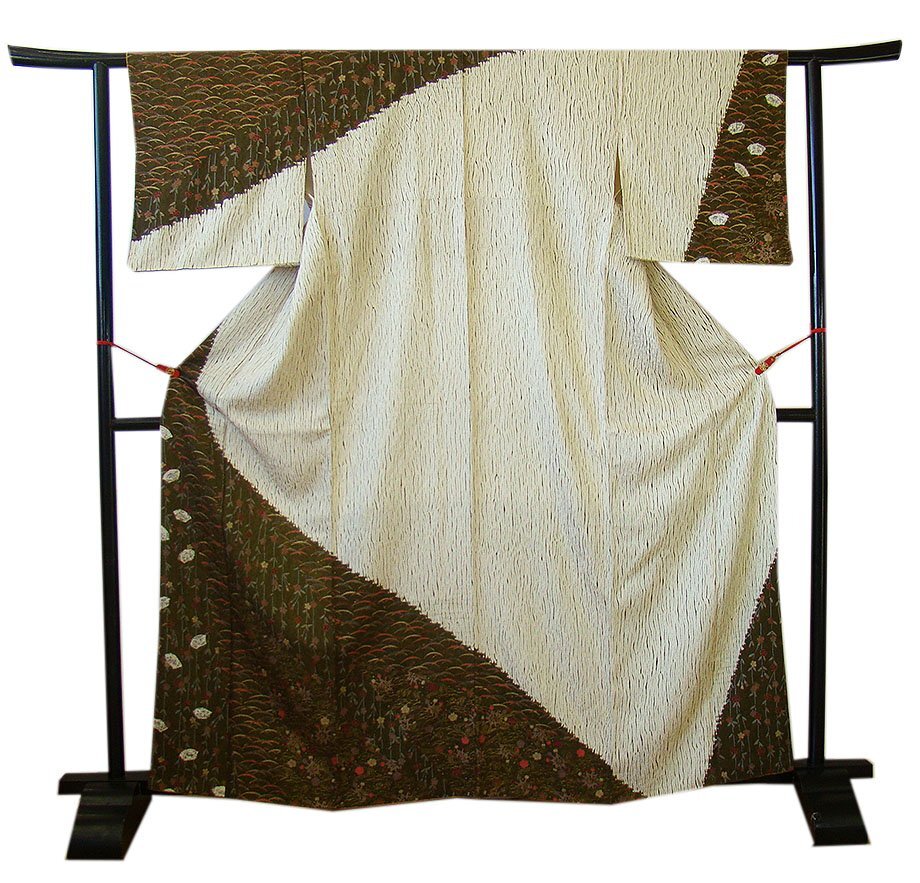 Yahoo!オークション - 時代屋 裄66.3cm 縮緬地 板〆絞り 金彩柄 附下...