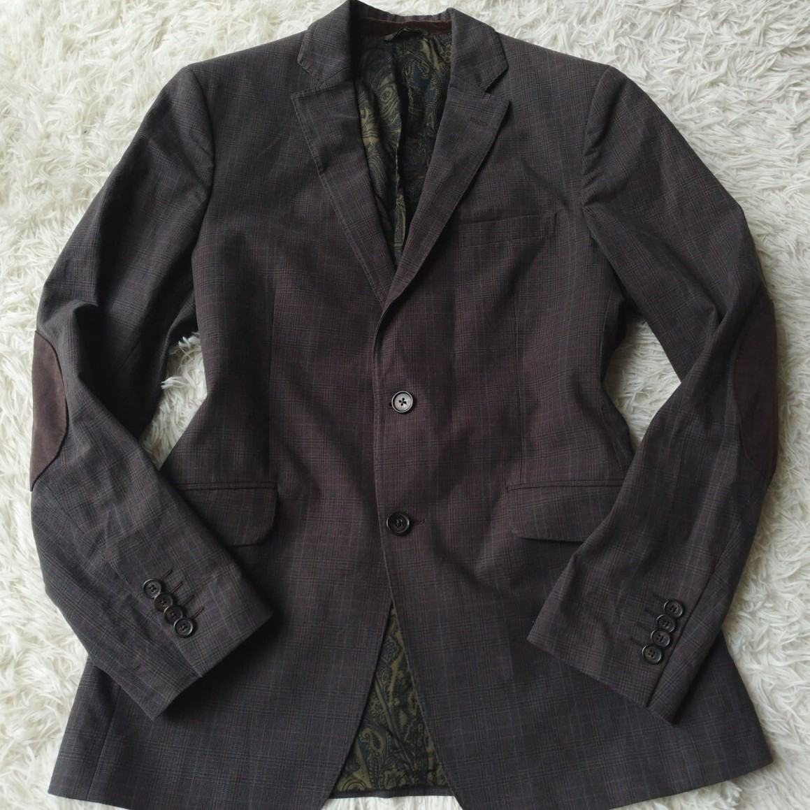 日本代購代標第一品牌【樂淘letao】－【美品 表裏総柄 希少XL】 ETRO エトロ テーラードジャケット 総ペイズリー グレンチェック エルボーパッチ 50 大きいサイズ ブレザー