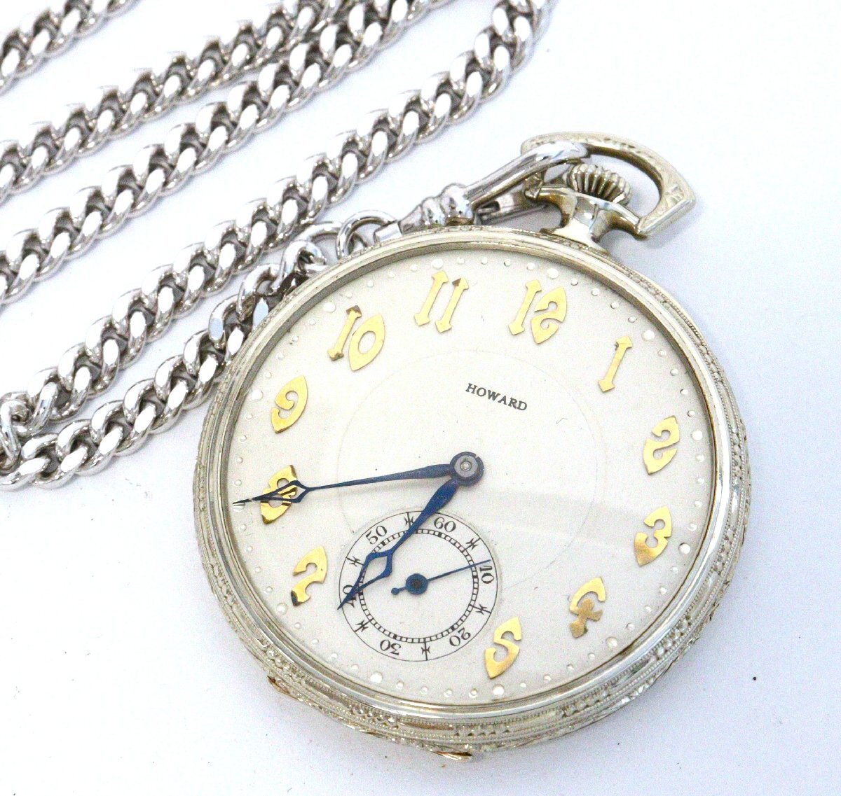 ジャンク時計☆Howardハワード 懐中時計 14K WHITEGOLD チェーン ジャンク時計☆Howardハワード 懐中時計 14K WHITEGOLD チェーン