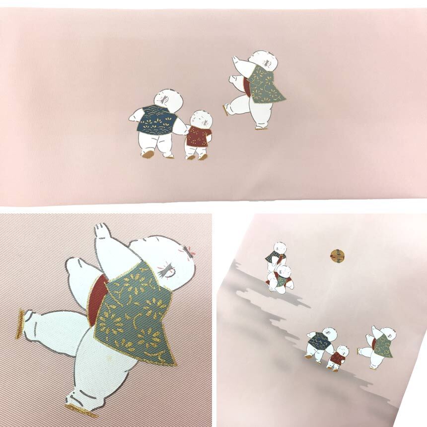 Yahoo!オークション - 京やK379 正絹 名古屋帯 塩瀬の帯 唐子 お太鼓柄...