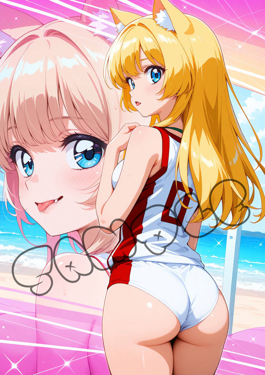 1点物 可愛い 水着 アートポスター A4 イラスト AIアート オリジナル 美女 コスプレ 猫耳 ビーチバレー アニメ レトロ 八重歯 A0056(その他)｜売買されたオークション情報 ...