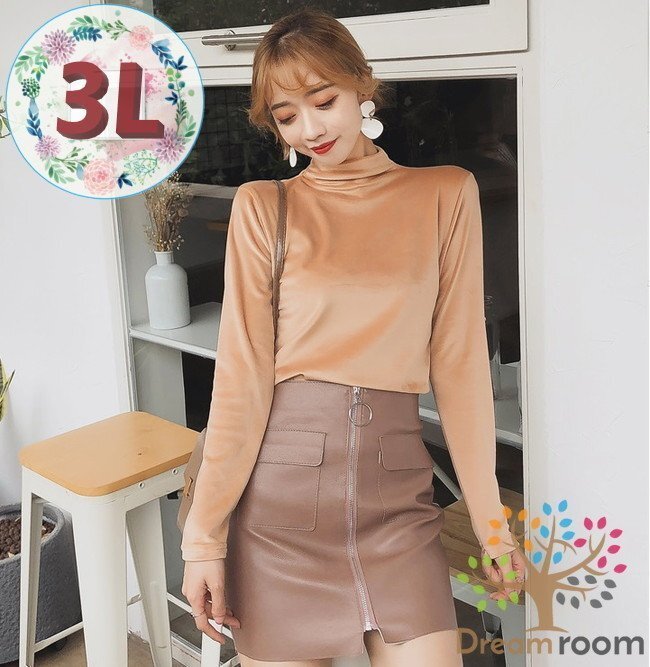 Yahoo!オークション - 良質とろみベロア素材 ハイネックカットソー X3L...