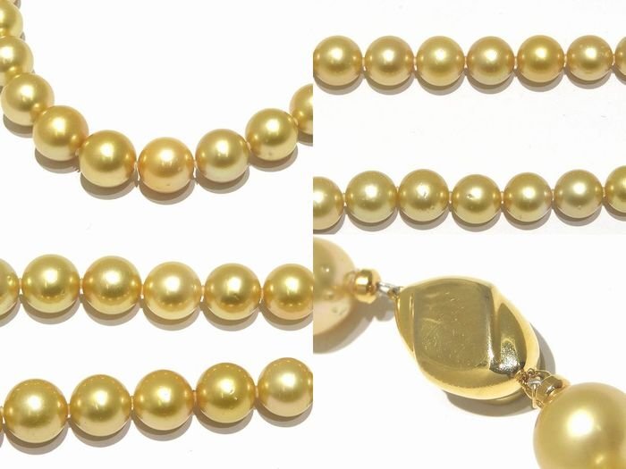 美品 ゴールデンパール ネックレス 大玉 ☆ 南洋真珠 約9~13.5 美品 ゴールデンパール ネックレス 大玉 ☆ 南洋真珠 約9~13.5
