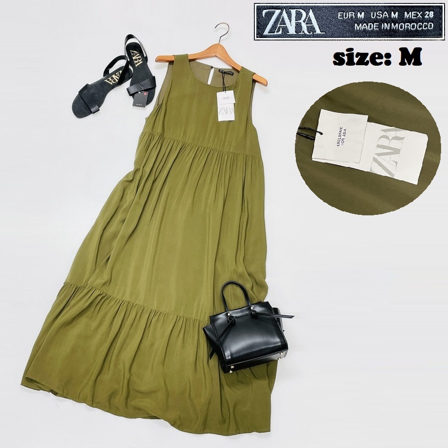 ZARA /M/ グリーン系 ティアードワンピース ノースリーブロング ZARA /M/ グリーン系 ティアードワンピース ノースリーブロング