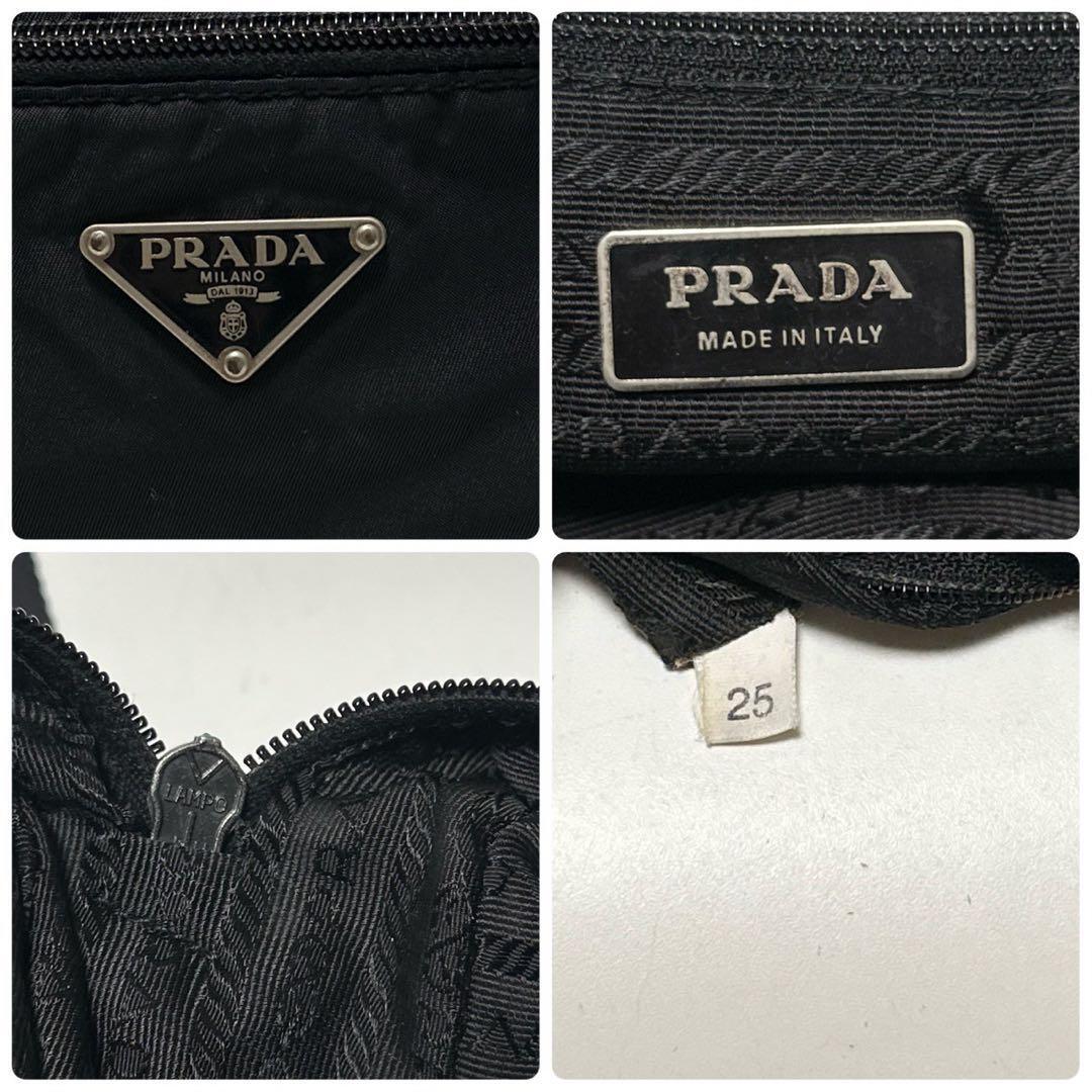 o25【美品】プラダ PRADA 三角ロゴ ナイロン レザー ブラック 黒 o25【美品】プラダ PRADA 三角ロゴ ナイロン レザー ブラック 黒