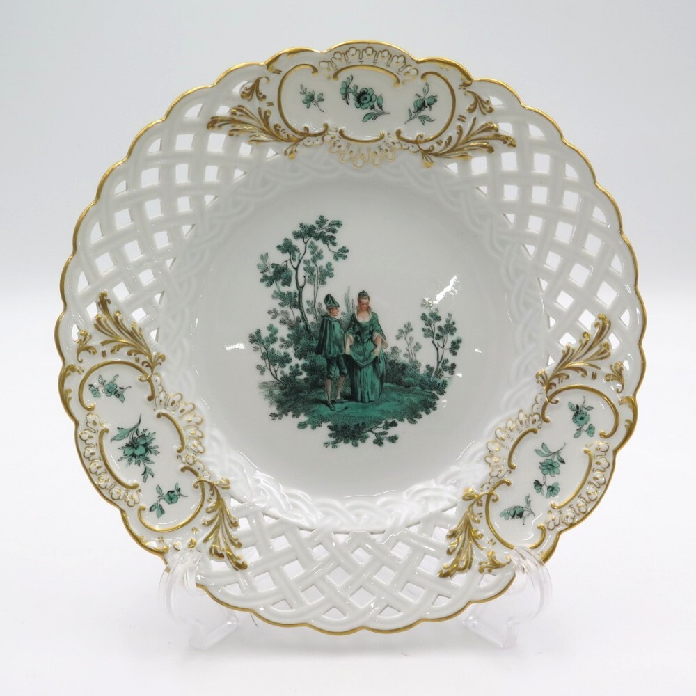 Yahoo!オークション - 1円〜 Meissen マイセン ワトー文様 グリーン 透...