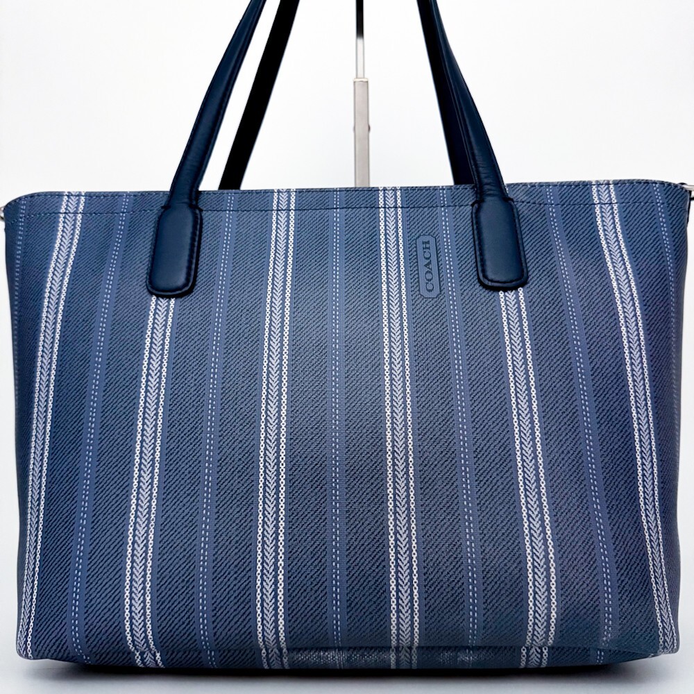 1円□超美品□COACH コーチ 2way ストライプ 総柄 PVC トート 1円□超美品□COACH コーチ 2way ストライプ 総柄 PVC トート