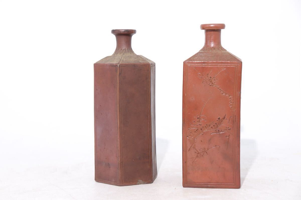 時代 古備前 角徳利 2点 窯印 あり/ 備前焼 壺 酒器 徳利 花瓶 時代 古備前 角徳利 2点 窯印 あり/ 備前焼 壺 酒器 徳利 花瓶