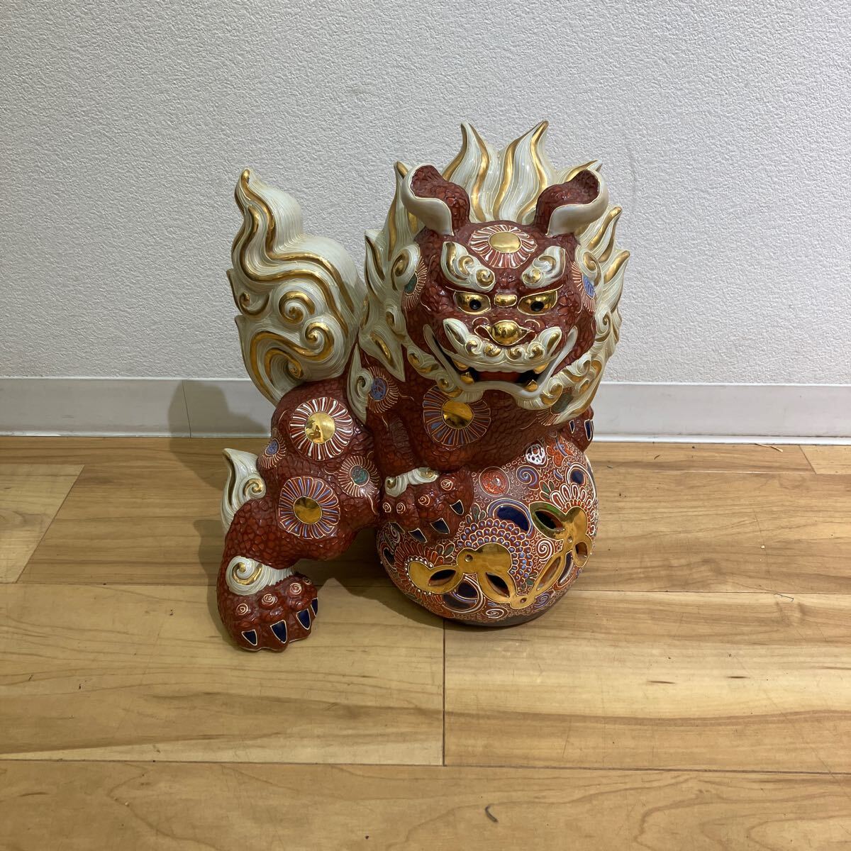 Yahoo!オークション - 6926 置物 縁起物 九谷焼 獅子 陶器製 サイズ高...