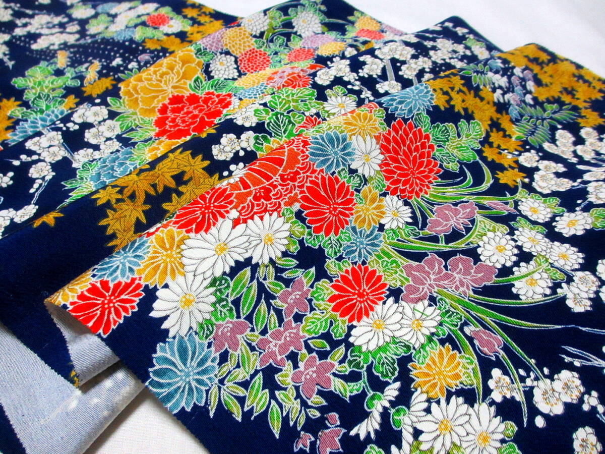 Yahoo!オークション - K936 正絹 紺 花と御所車 はぎれ 36cmx165cm ...