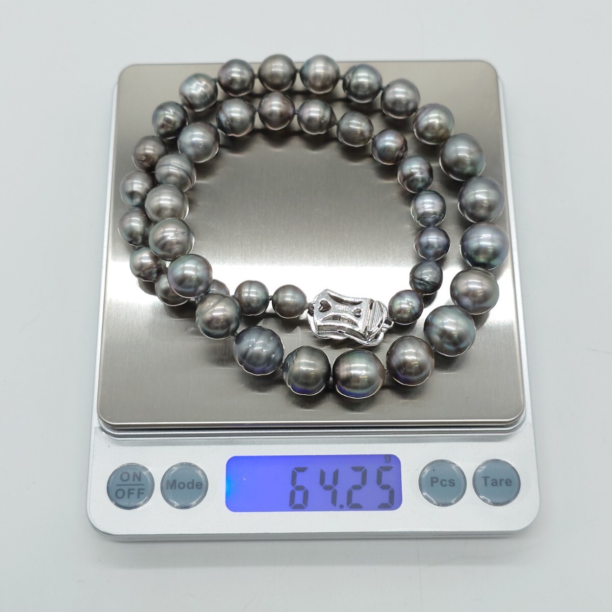 8.0-12.5mm】黒蝶真珠 48cm 64g 大珠 グレー ネックレス 本真珠 8.0-12.5mm】黒蝶真珠 48cm 64g 大珠 グレー ネックレス 本真珠