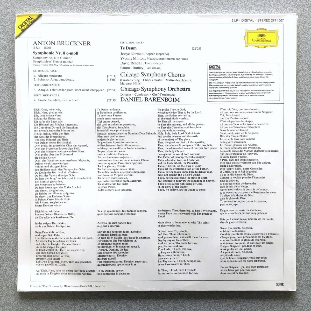 独DGG DIGITAL 2LP バレンボイム/CSO ブルックナー 交響曲第8番 テ デウム CSOの威力 Klaus Scheibeの名録音(交響曲)｜売買されたオークション情報 ...