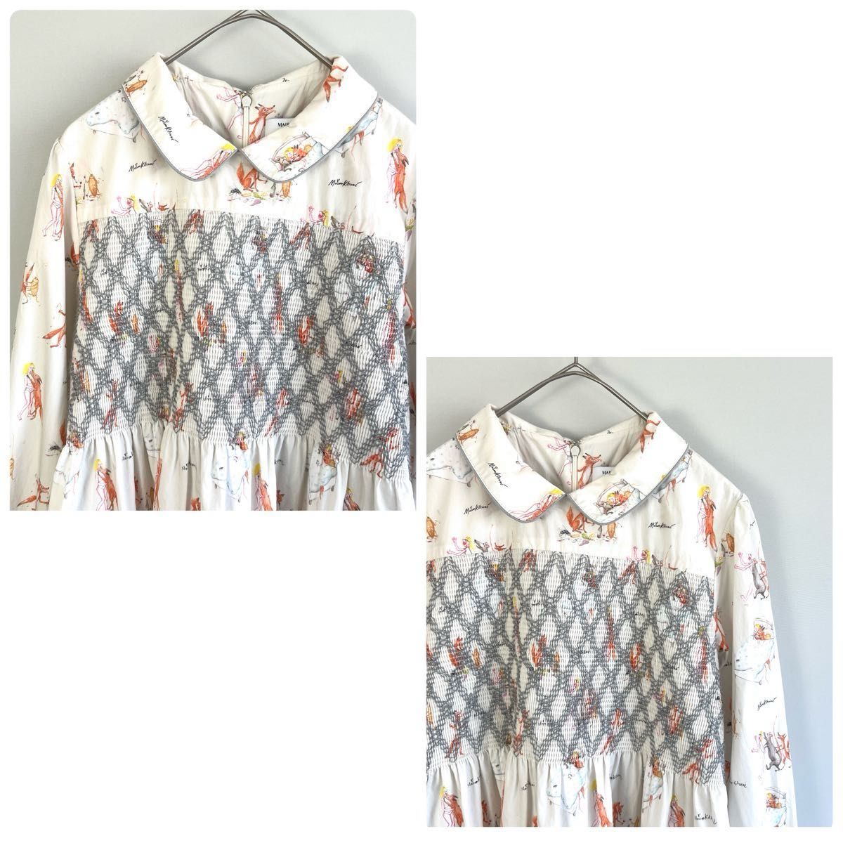 定価6万極美品】Maison Kitsune OLY MINI SMOCK DRESS 34 メゾン 定価6万極美品】Maison Kitsune OLY MINI SMOCK DRESS 34 メゾン