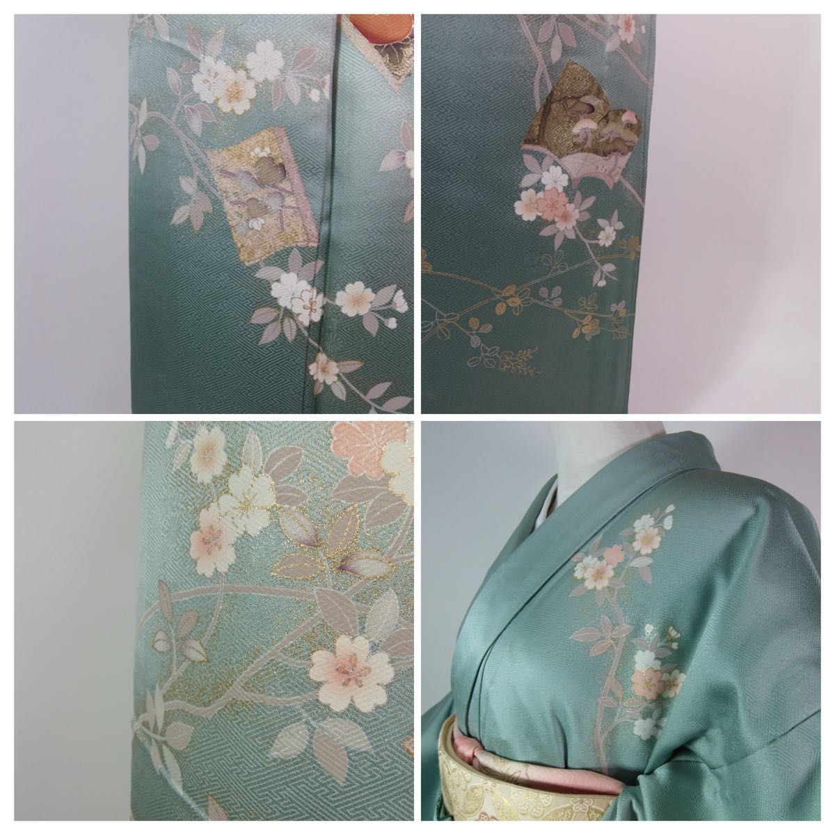 豪華 単衣 附け下げ 訪問着 友禅 花本文様 金彩 沙耶型地紋 着物 豪華 単衣 附け下げ 訪問着 友禅 花本文様 金彩 沙耶型地紋 着物