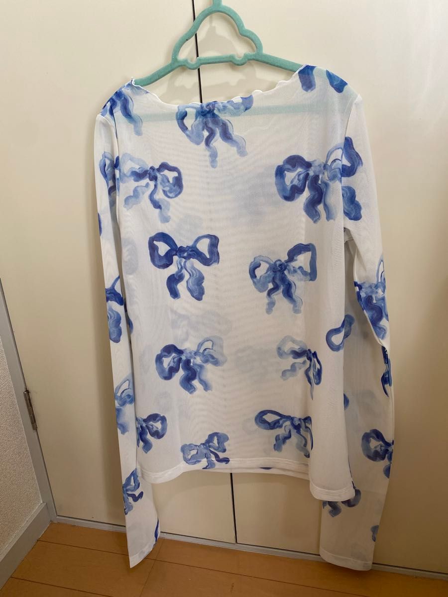 POPPY あさぎーにょ リボンシースルートップス ラウンドネック POPPY あさぎーにょ リボンシースルートップス ラウンドネック