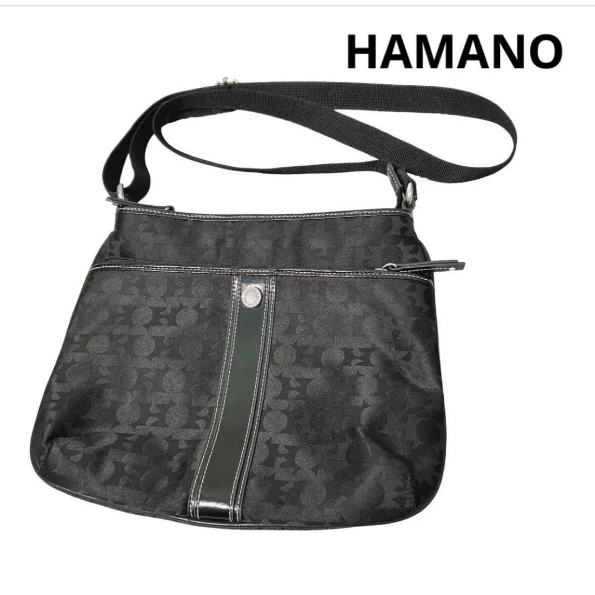HAMANO 美品 ショルダーバッグ ロゴ柄 ブラック メッセンジャー HAMANO 美品 ショルダーバッグ ロゴ柄 ブラック メッセンジャー