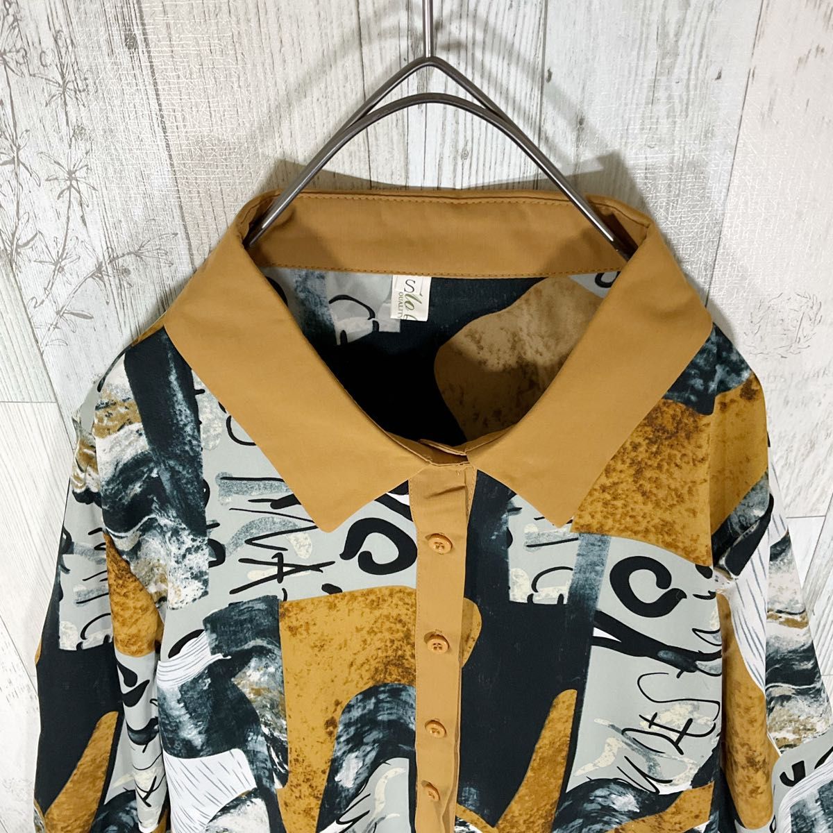 柄シャツ レディース 長袖 M 茶色 未使用 古着 総柄 柄シャツ レディース 長袖 M 茶色 未使用 古着 総柄