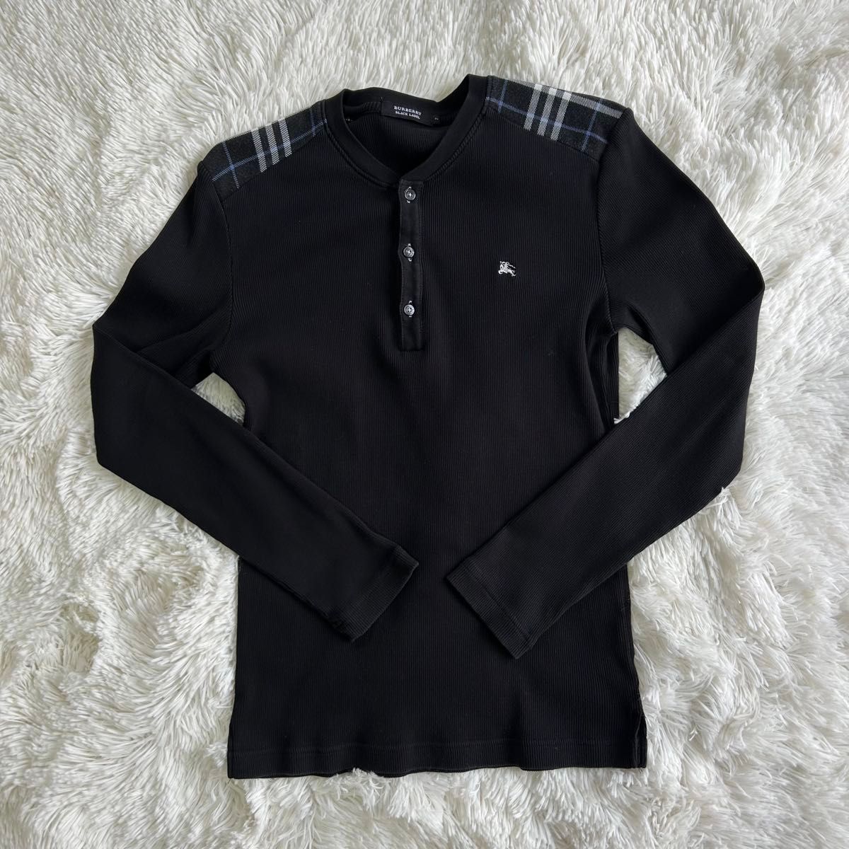 BURBERRY BLACK LABEL ヘンリーネック ニット 2 M ロゴ有 BURBERRY BLACK LABEL ヘンリーネック ニット 2 M ロゴ有