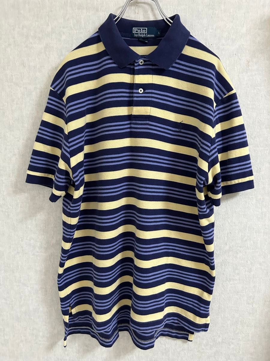 90s ポロ ラルフローレン 半袖 ポロシャツ ボーダー L ネイビー 90s ポロ ラルフローレン 半袖 ポロシャツ ボーダー L ネイビー