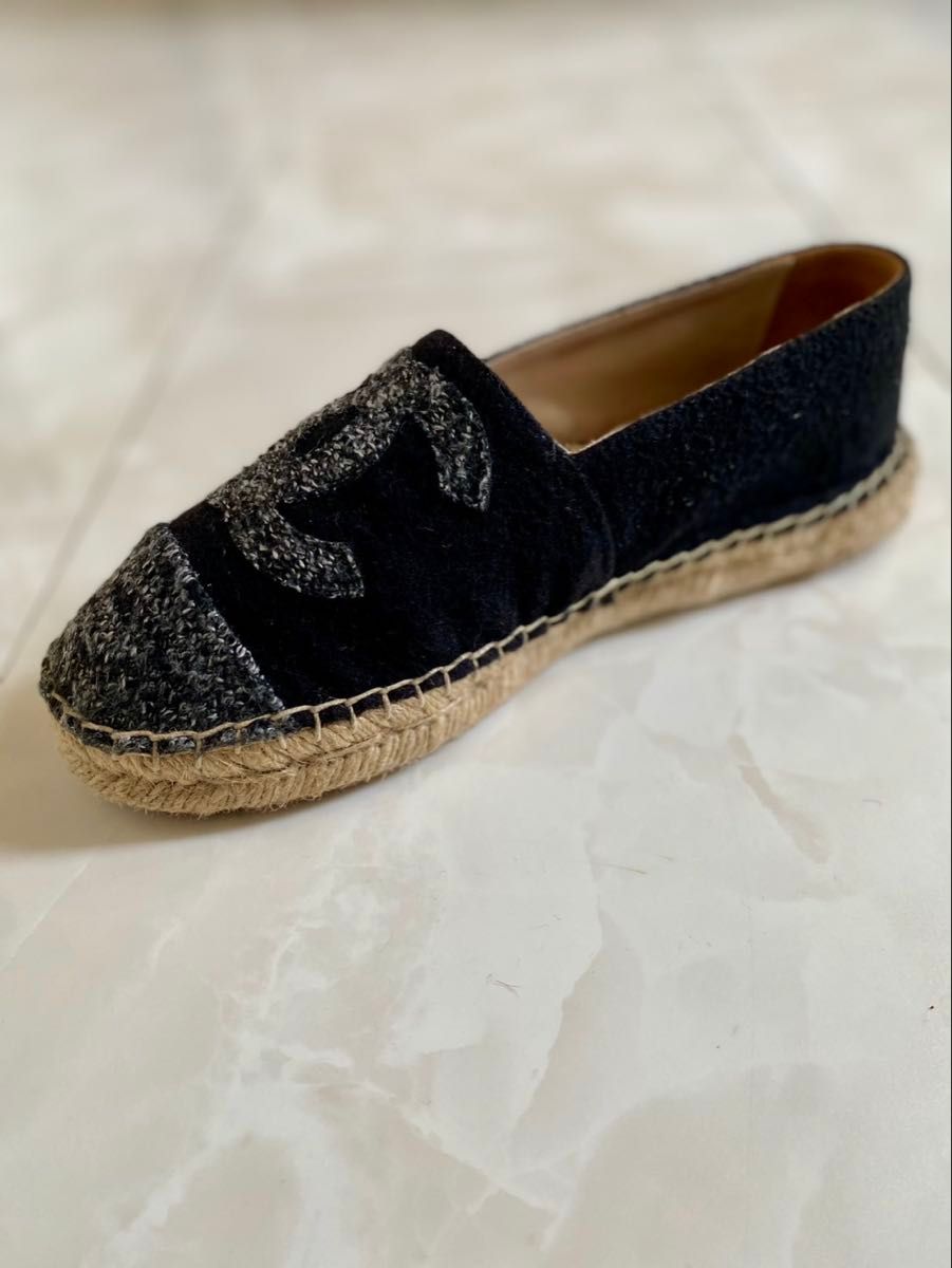美品 シャネル ツイード エスパドリーユ スニーカー 黒 CHANEL 美品 シャネル ツイード エスパドリーユ スニーカー 黒 CHANEL