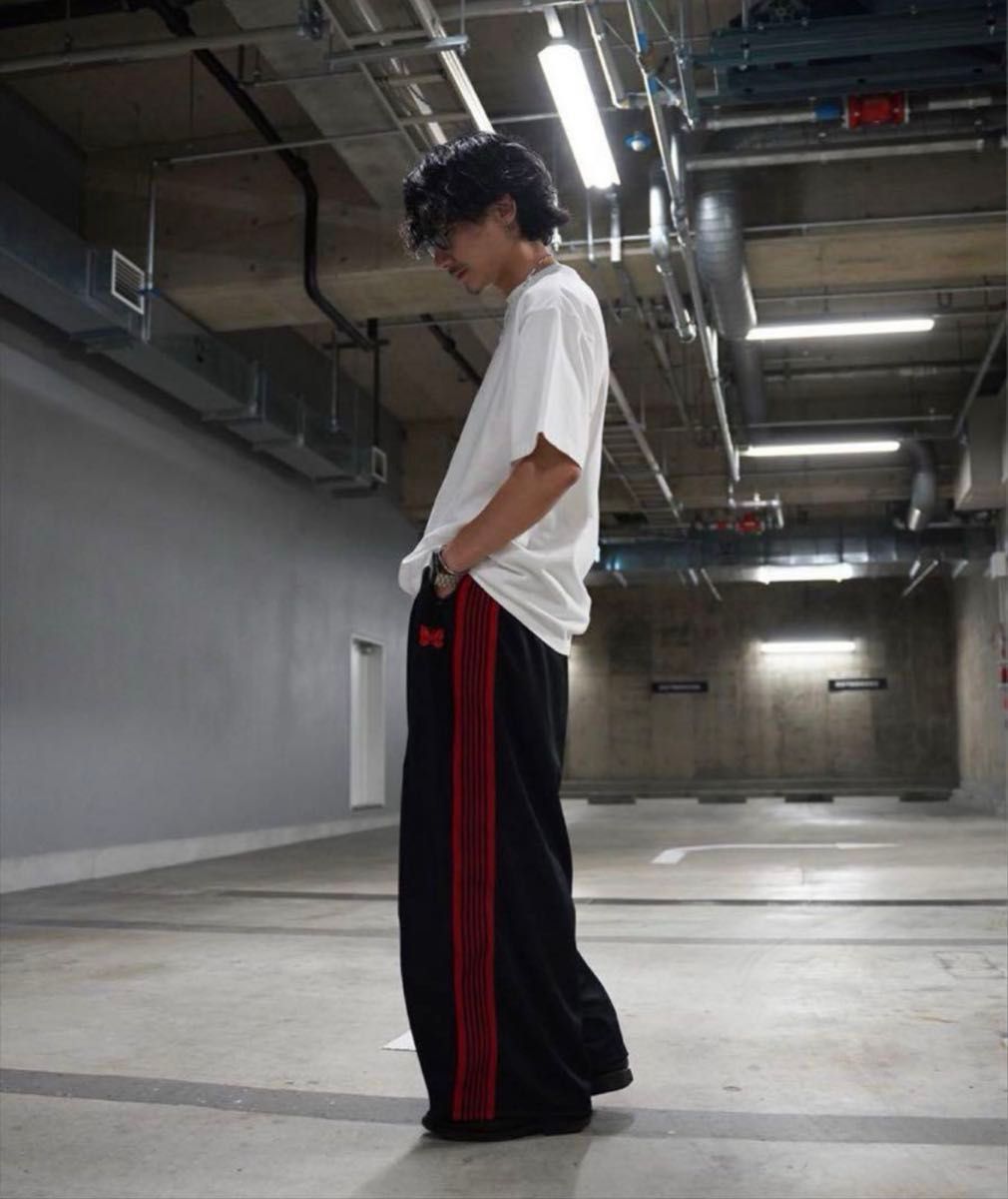Needles LHP別注 ヒザデルトラックパンツ ブラック レッド Needles LHP別注 ヒザデルトラックパンツ ブラック レッド