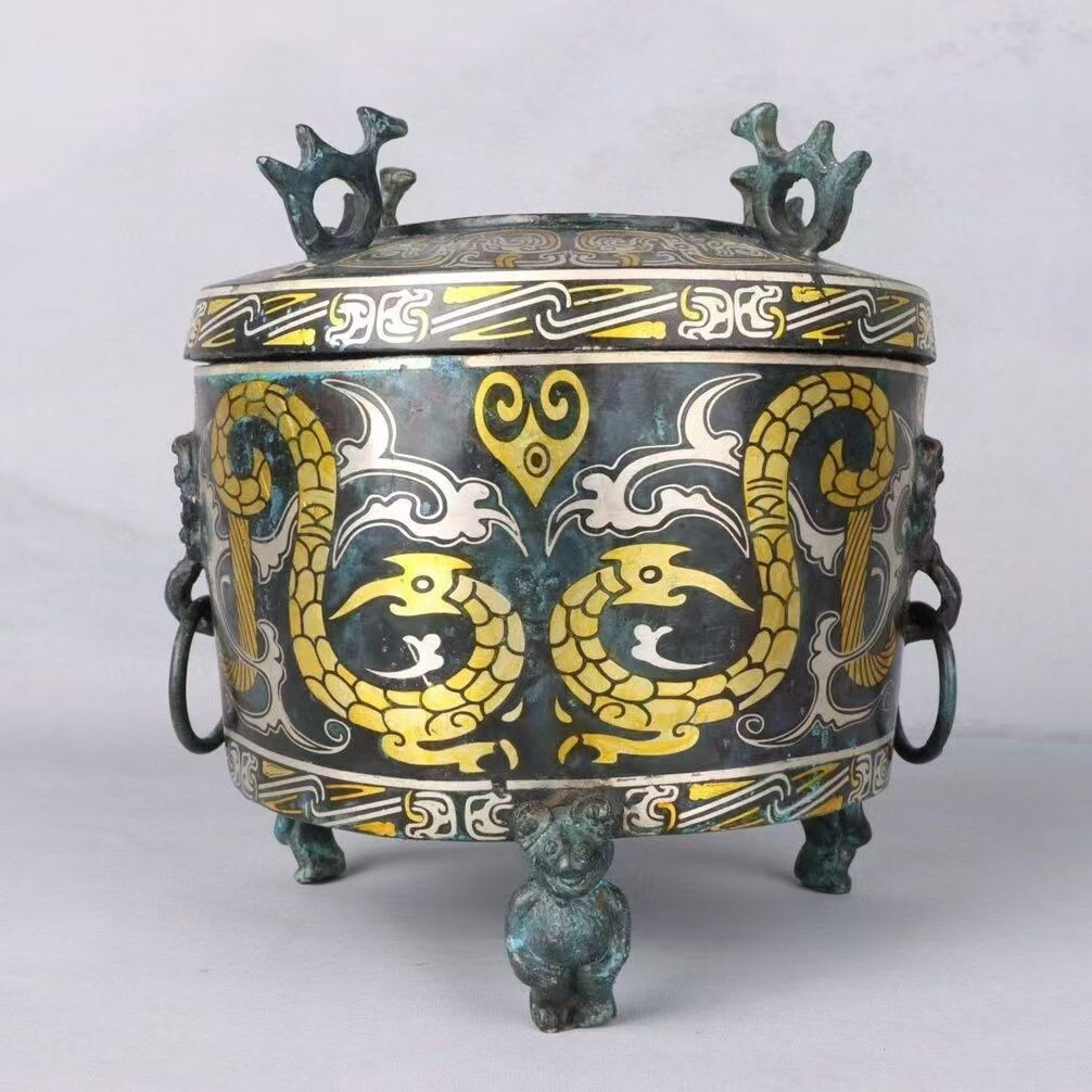 Yahoo!オークション - j662中国古玩 旧家収蔵 漢代 青銅 錯金 銀熊 足...