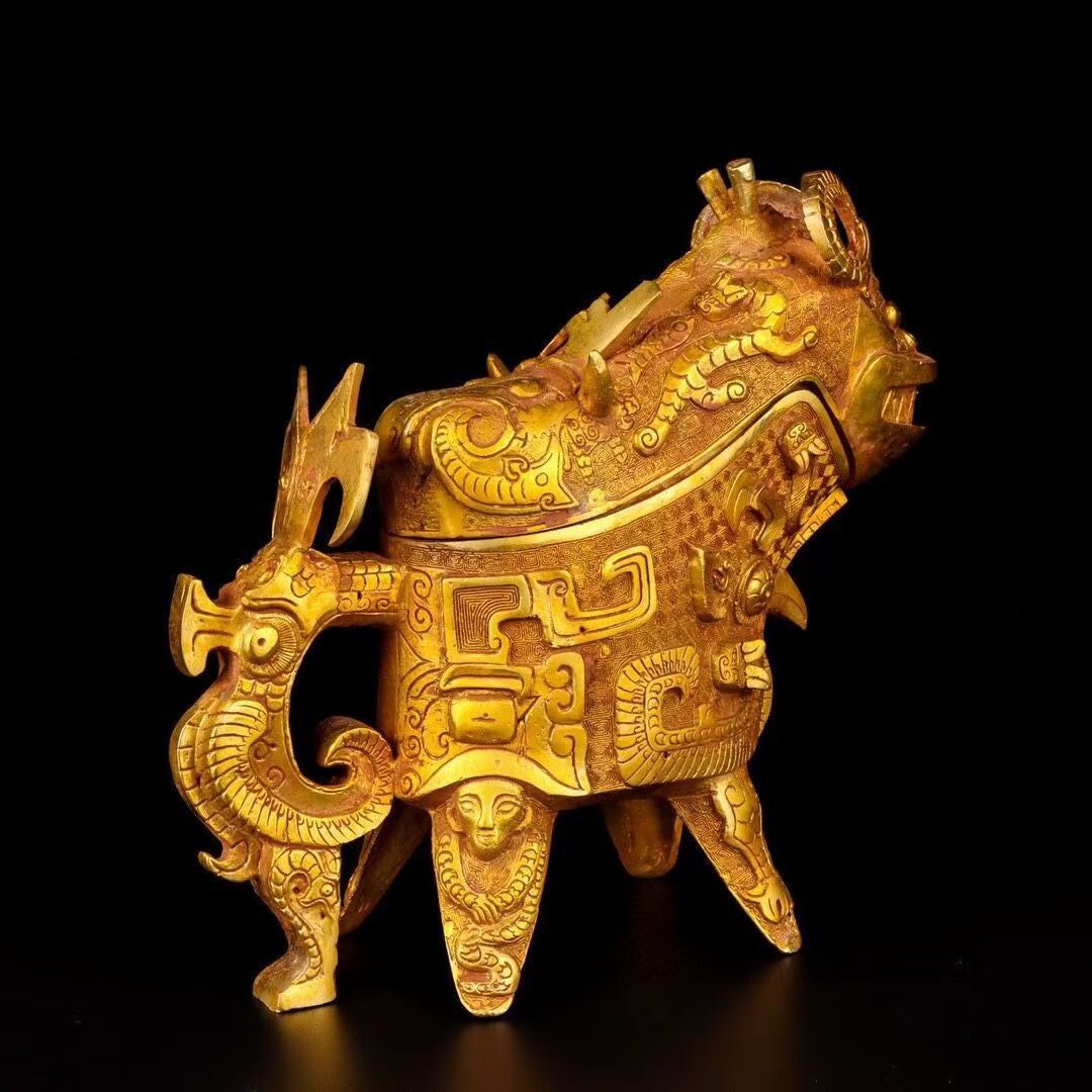 Yahoo!オークション - j446中国古玩 旧家収蔵 漢代 青銅 金 獣 重さ264...