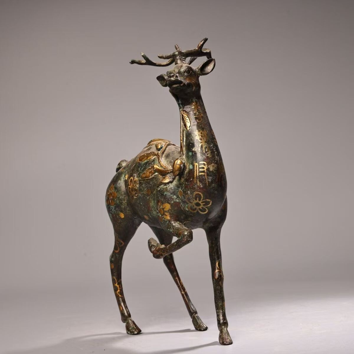 Yahoo!オークション - j286中国古玩 旧家収蔵 錯金 青銅器 鹿 高さ24セ...