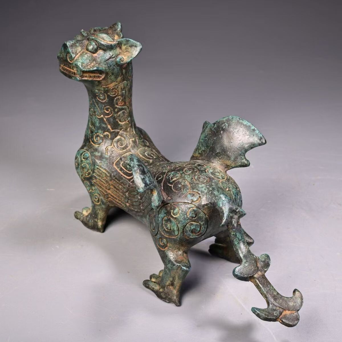 Yahoo!オークション - j321中国古玩 旧家収蔵 銘付 き 青銅器 飛獣 置...