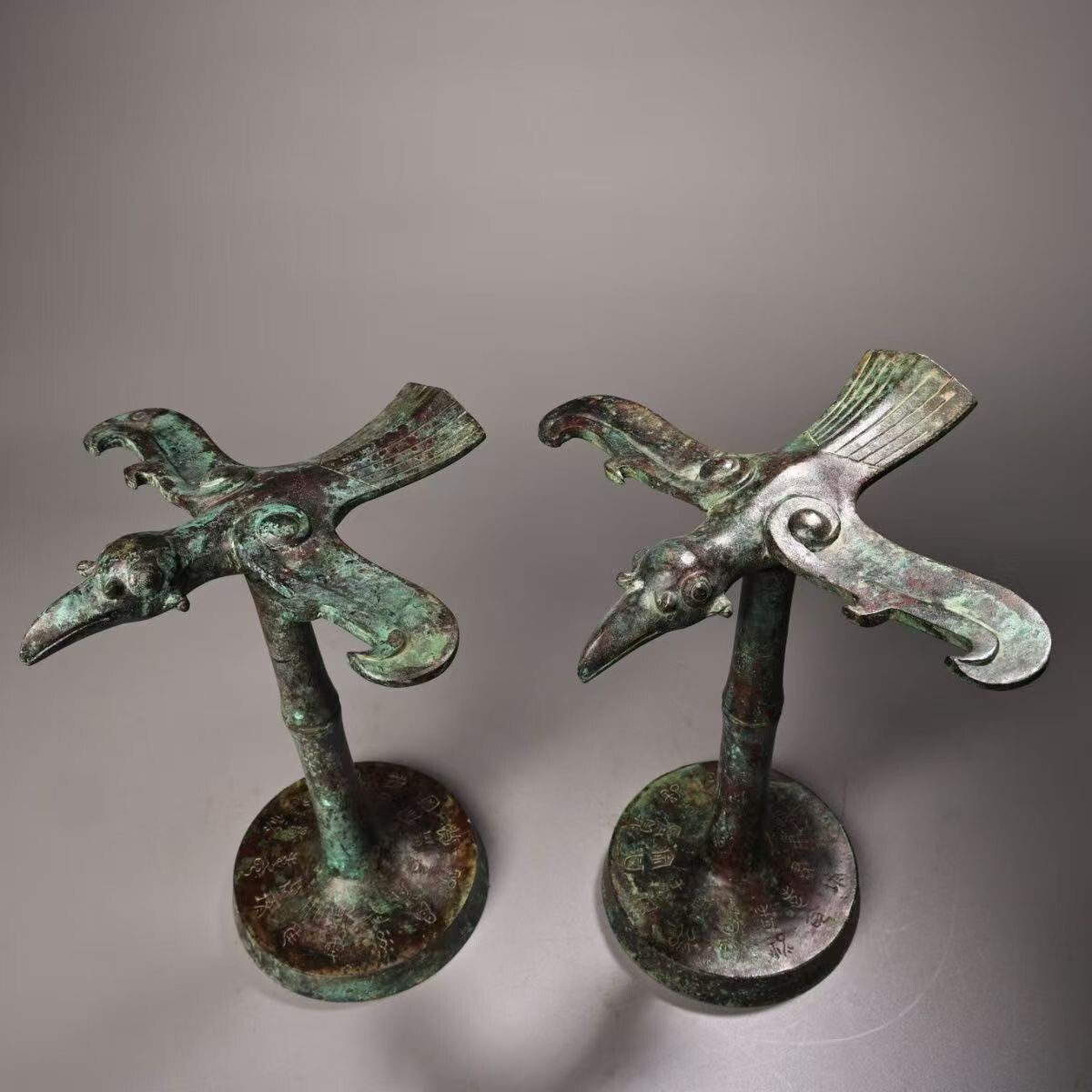 Yahoo!オークション - j667中国古玩 旧家収蔵 青銅器 回転 飛鳥 一対 ...