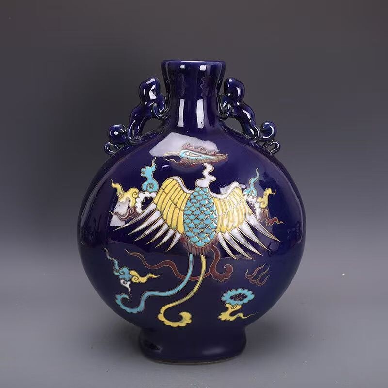 Yahoo!オークション - j318中国古玩 旧家収蔵 元代 霽藍 釉 彩絵 五彩 ...