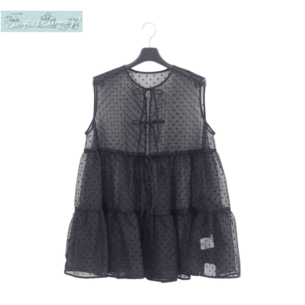 Yahoo!オークション - yori ドットフロッキーティアードジレ F ブラッ...