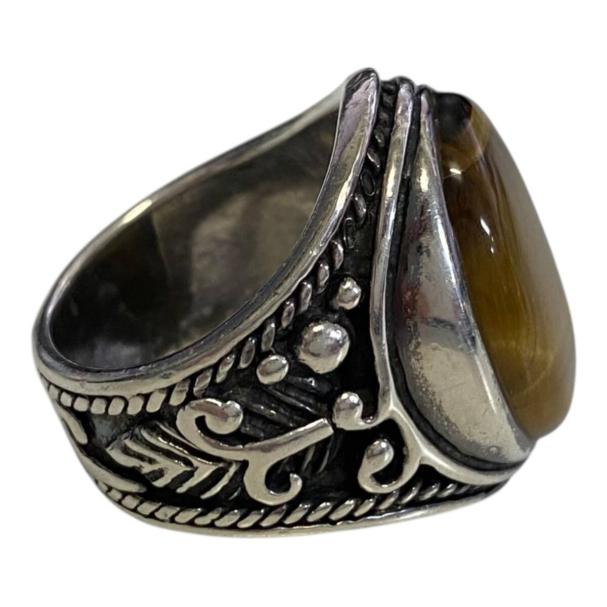 Yahoo!オークション - シルバーリング SV925 17.5g タイガーアイ 虎目...