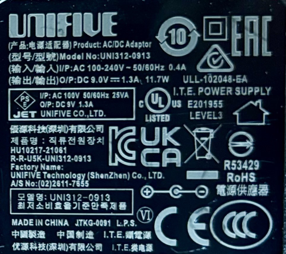 Yahoo!オークション - 《UNIFIVE》 UNI312-0913 ACアダプター 9V 1.3A ...