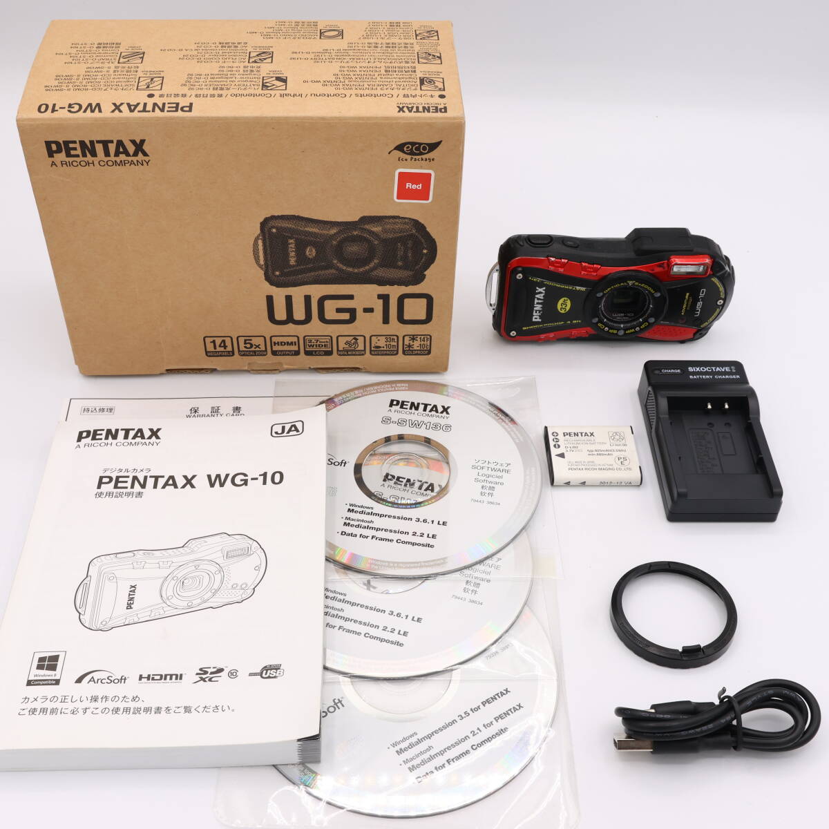 Yahoo!オークション - PENTAX 防水デジタルカメラ PENTAX WG-10 レッド...